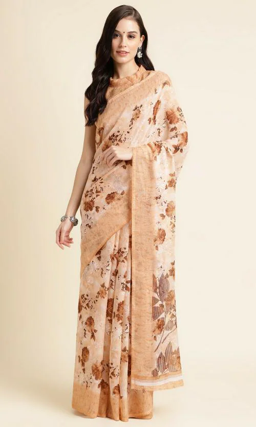 Buy Rekha Maniyar Women's Floral Fancy Printed Georgette Brown Saree ...