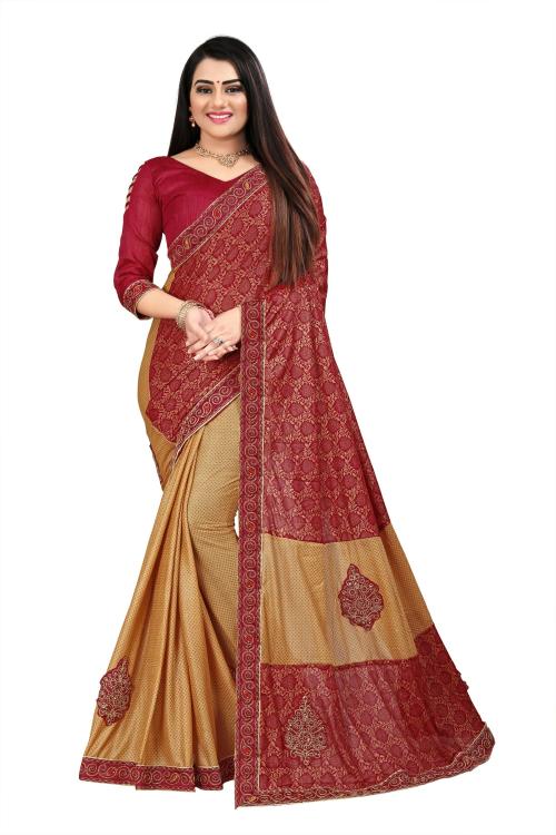 Buy N V Patel Women Red Embroidered Silk Blend Bollywood Saree Online ...