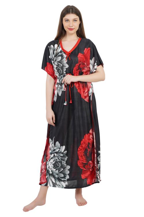 Buy NACNO Women's Satin Floral Print Kaftan/Nighty/Nightgown(Multicolor ...