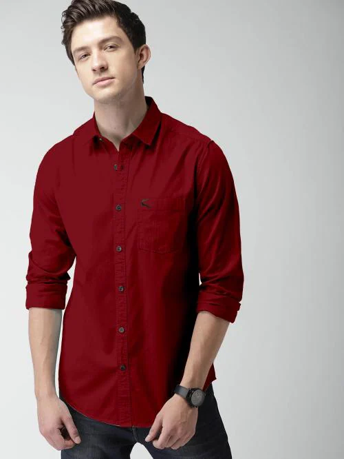 Buy IKG DENIM Men Solid Pure Cotton Casual Shirt Maroon Shirt Maroon L ...