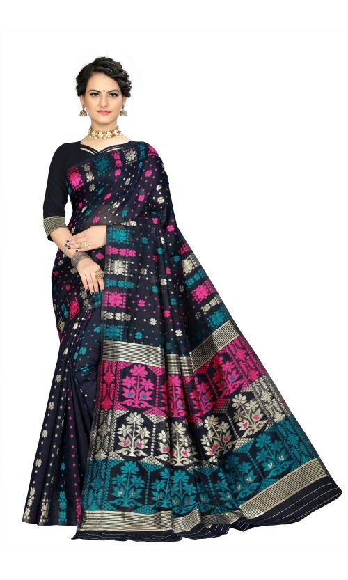 Buy NOPSE Women's Cotton Designer Jamdani Saree (Sarita Navy) Online at ...