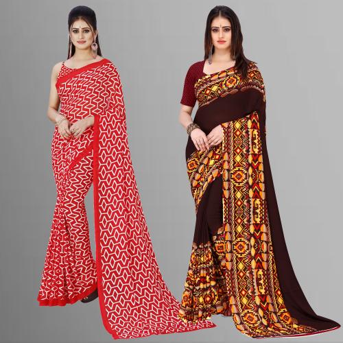 Buy Anand Women Multicolor4 Self Design Pattern Georgette Pack of 2 ...