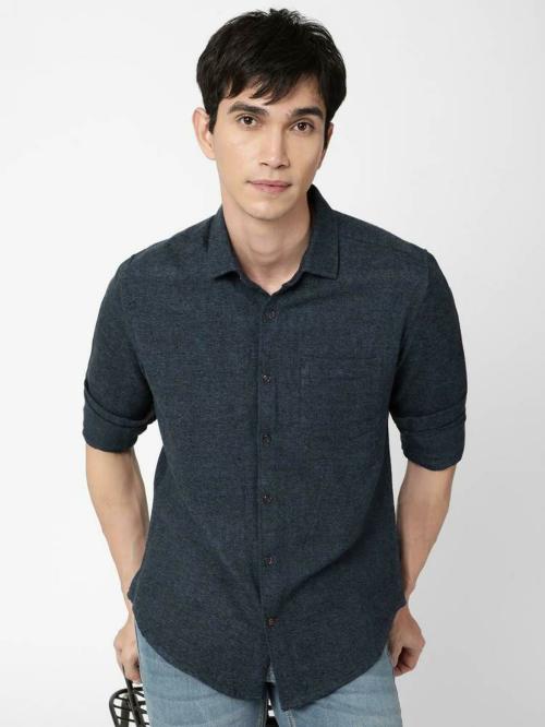 Buy VASTRADO Men Blue Self Design Pure Cotton Casual Shirt Online at ...