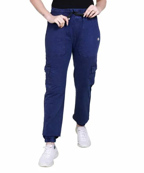 Buy Road Bumps Women Blue Looper Knit Denim Cargo Jogger | Women's ...