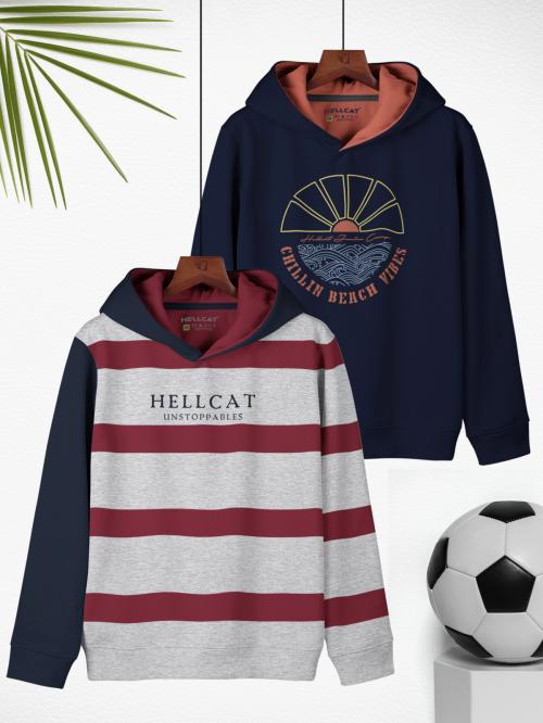 Buy HELLCAT Girls Printed Cotton Blend Hoodie T-shirt Pack of 2 Online ...