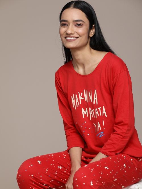 Buy Beebelle women's Cotton Star Printed Red Night Suit Set of T- Shirt ...