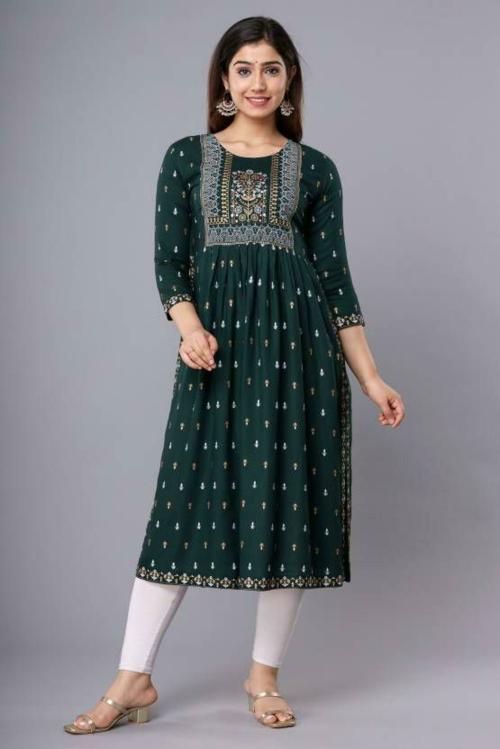 Buy GURRA Women Green Printed Viscose Rayon A-Line Kurta (S) Online at ...