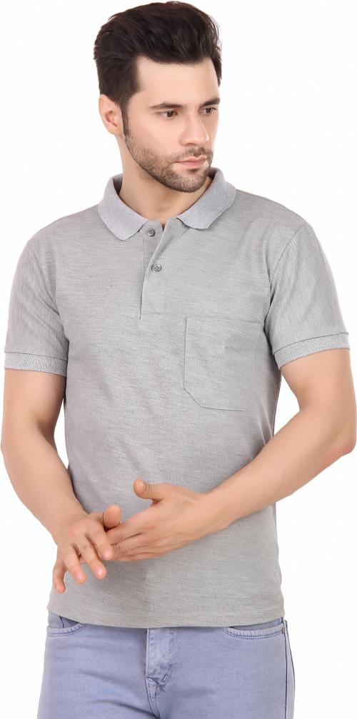 Buy Urban Rod Men Grey Solid Poly Cotton Polo Neck T-Shirt (M) Online at Best Prices in India ...