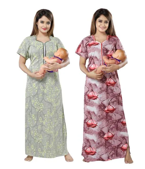 Buy Glam World Women Multicolor Printed Satin Nighty Combo- Free Size ...