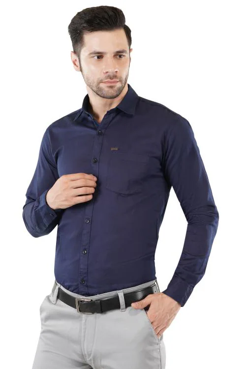 Buy Seven Hunters Twill Cotton Men Shirt Full Sleeve Regular Fit Colour Blue Size XL Online at ...