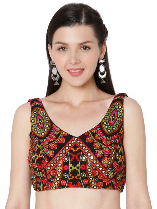 Buy Salwar Studio Women's Black Georgette Kuthi Emb. Embroidered Readymade Saree Blouse Online ...