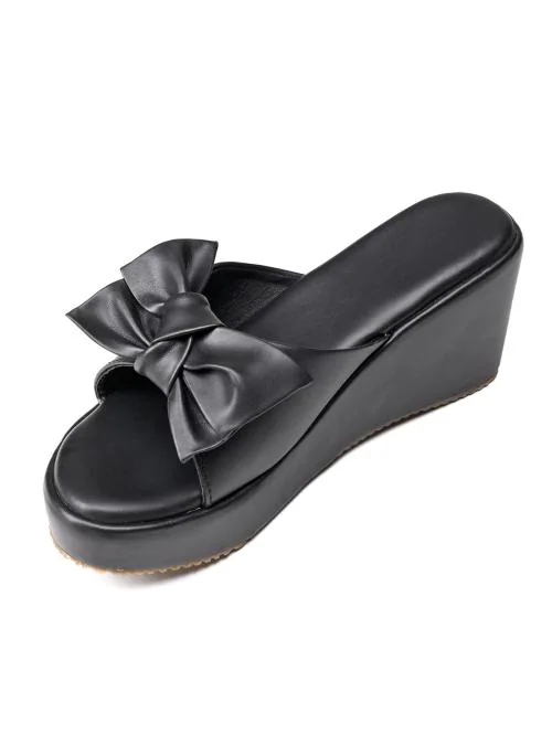Buy RAHEGAS Black Bow Wedges Sandal For Women Online at Best Prices in ...