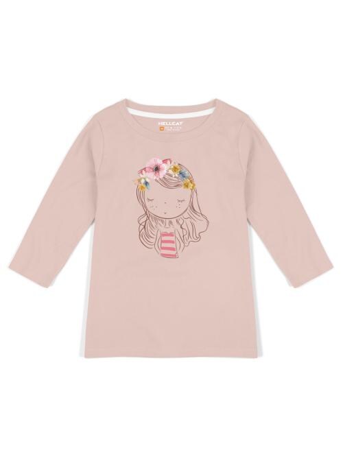 Buy HELLCAT Trendy Oat Meal Pink Shiny Printed Round Neck 3/4 Sleeve ...