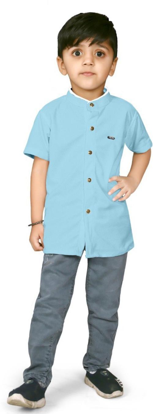 Buy AJ Brothers Boys Light Blue Solid Cotton Blend Casual Shirt - 2 to ...