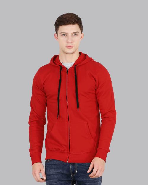 Buy Fleximaa Mens Cotton Red Plain Full Zipper Sweatshirt Hoodies With Kangaroo Pocket Online at ...