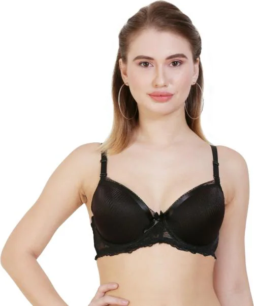 Buy ChiYa Black Lace, Cotton Blend, Net Womens Push up Lightly Padded Bra Online at Best Prices ...