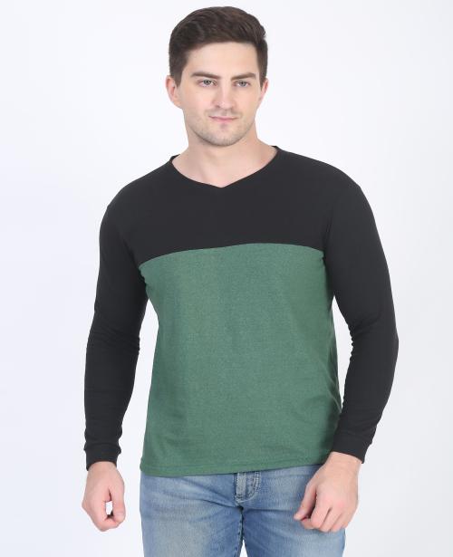 Buy DIAZ Color Block Men V Neck T-Shirt Olive XL Online at Best Prices ...
