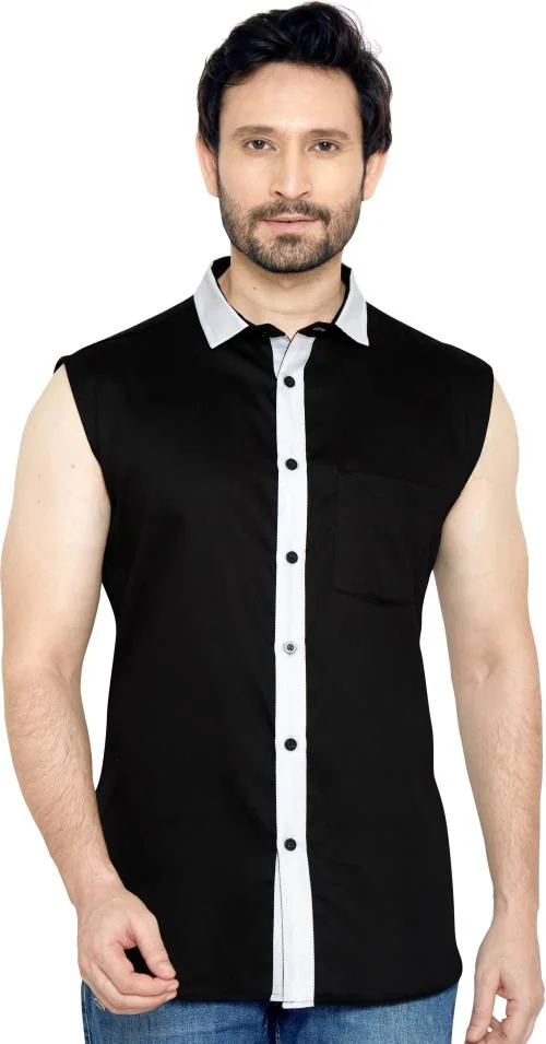 Buy PP SHIRTS Men Black Solid Cotton Blend Slim Casual Shirt (S) Online ...