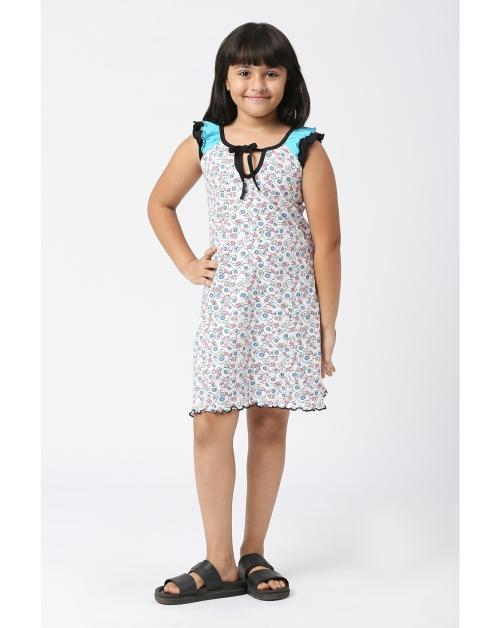 Buy SINI MINI Girls Cotton Frill Sleeve Dress With Allover Printing ...