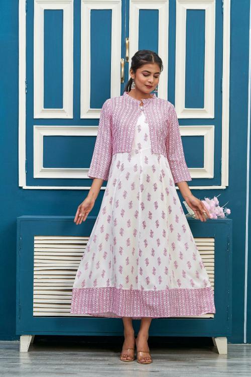 Buy Sa Rasa Women Pink Floral Print Viscose Rayon Anarkali Kurta Online ...