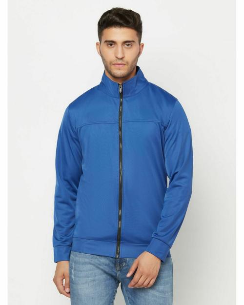 Buy Glito Blue Solid Stretchable Regular Fit Sports Wear Jacket/Upper ...
