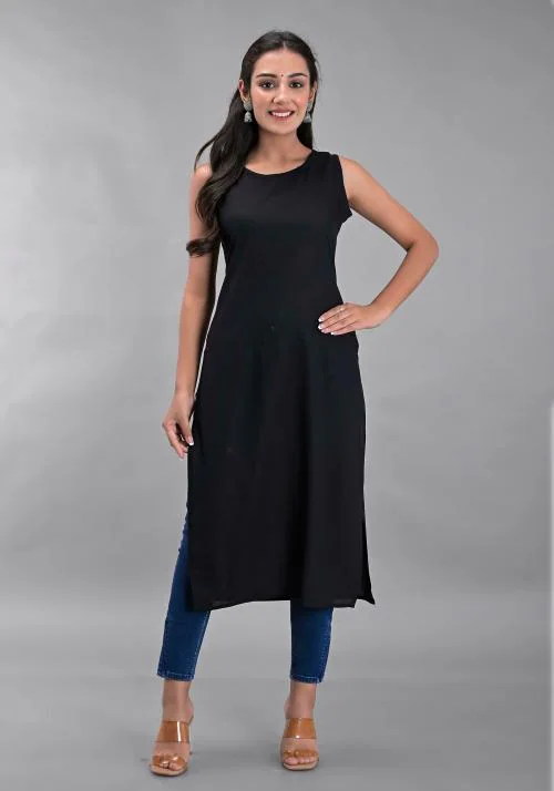 Buy Maquien Women's Rayon Solid\Plain Straight Kurti Online at Best ...