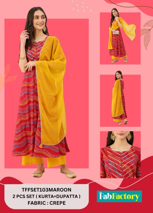 Buy The Fab Factory Women Maroon Striped Georgette Single Kurta Set ...