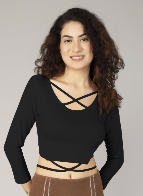 Buy AD2CART A4370 Chest X-Neck 3/4 Sleeve Criss Crop Top Online at Best ...