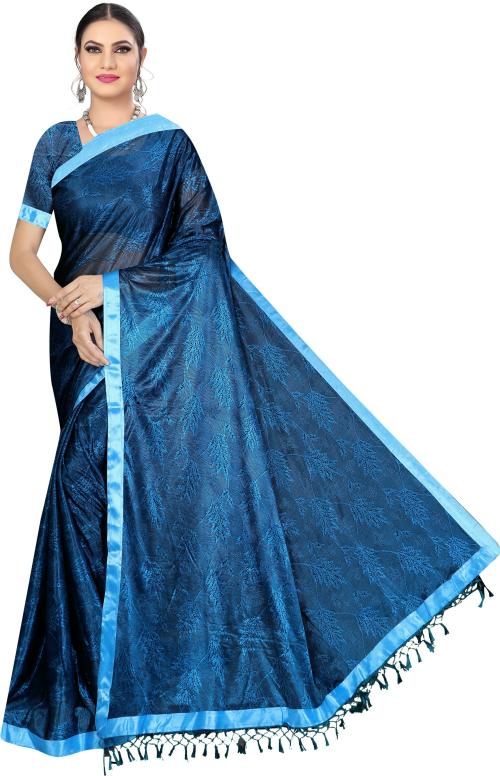 Buy N V Patel Women Sky-Blue Plain Lycra Blend Bollywood Saree Online ...
