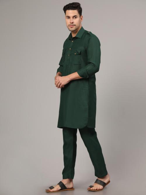 Buy IrisTheStudio Men Green Cotton Blend Solid Pathani And Pant Set ...