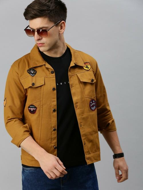 Buy VOXATI Mustard Men Denim Biker Jacket Online at Best Prices in ...