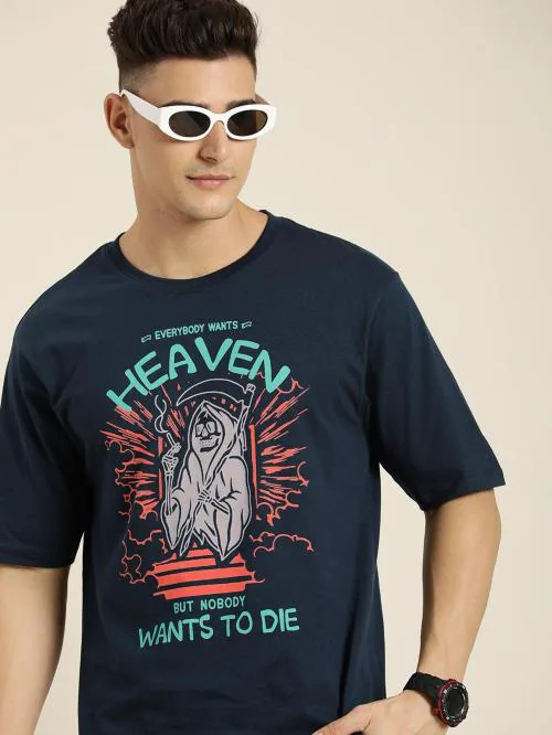 Buy Difference of Opinion Navy Blue Graphic Oversized T-shirt Online at ...