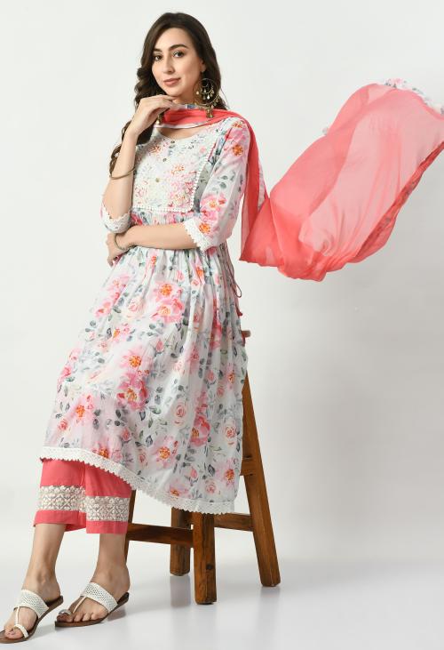 Buy S MAJIDA Floral Printed Anarkali Kurta Set for Women with Dupatta ...