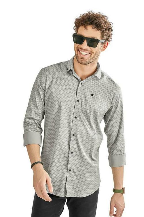 Buy Almaty Men Erwin Grey Stripe Print Cotton Shirt Online at Best ...