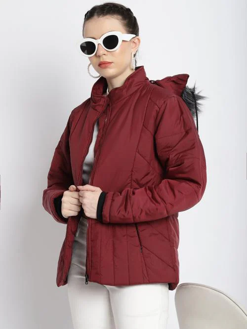 Buy ONNIT Women's Red winter wear full sleeve solid parka Jacket ...