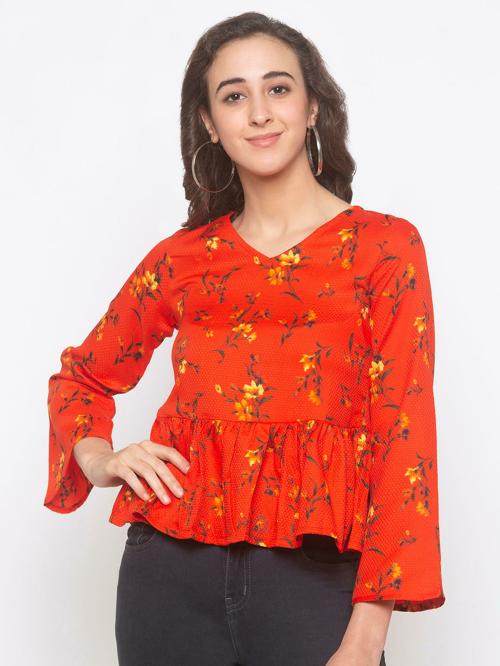 Buy GLOBUS Women Coral Printed Polyester Top Online at Best Prices in ...