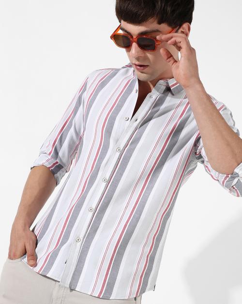 Buy Campus Sutra Men's Multitrack Striped Button Up Shirt Online at ...