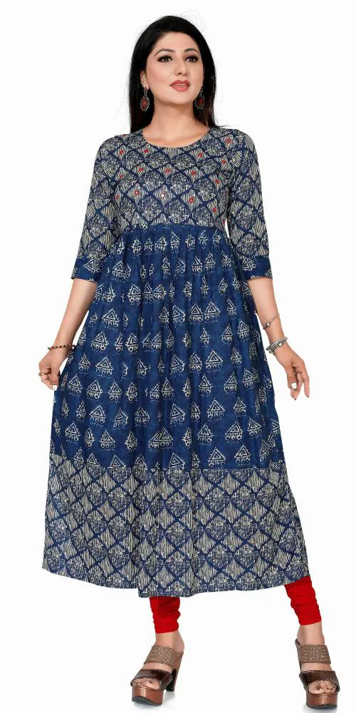 Buy Meher Impex Women Pure Cotton Anarkali Frock Style 3/4 Sleeves ...