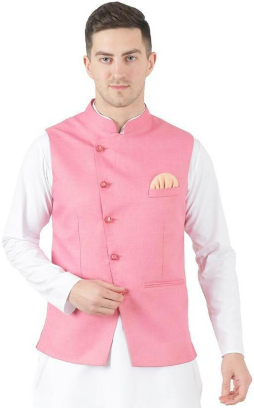 Buy Tahvo Men Pink Solid Viscose Nehru Jacket (38) Online at Best ...