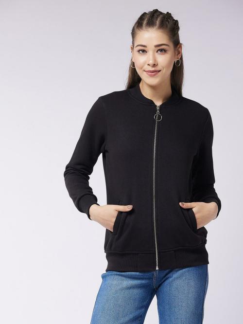 Buy Miss Chase Women Black Solid Polycotton Single Jacket Online at ...