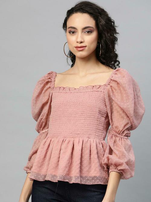 Buy plusS Women Pink Self Design Top Online at Best Prices in India ...