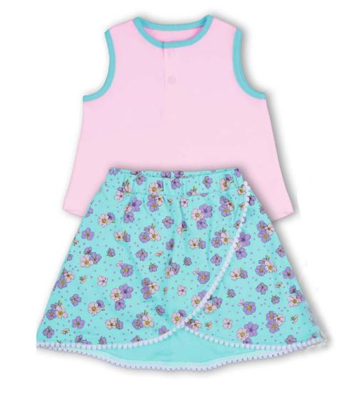 Buy KITEX Baby Girls Sleeveless Knee length Pink Top & Sky Blue Skirt ...