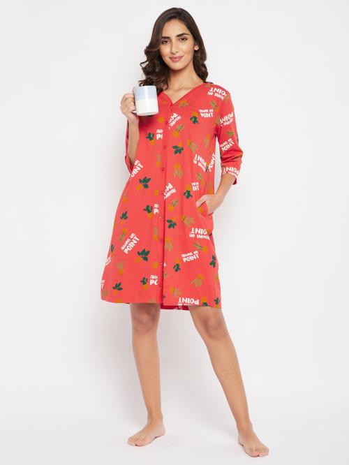 Buy Clovia Women's Red Graphic Cotton Nighty Online at Best Prices in ...