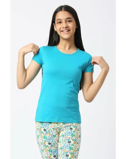 Buy SINI MINI Girls Half Sleeve With Round Neck Petrol Pack of 1 Top ...
