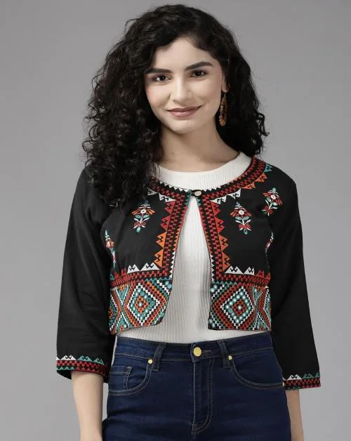 Buy Aarika Womens Black Color Cotton Ethnic Jacket Online at Best ...