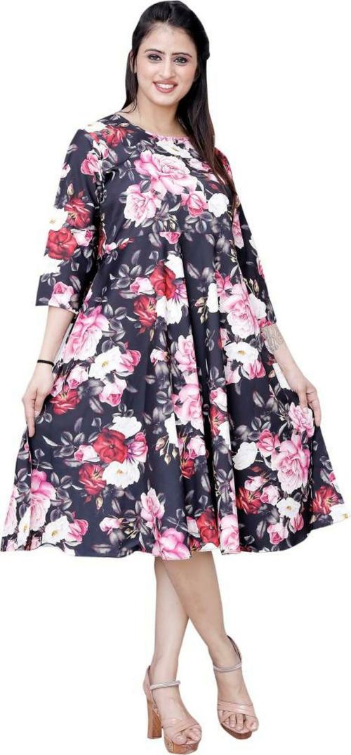 Buy MISS AYSE Women Multicolor Solid Polyester A-line Dress Online at ...