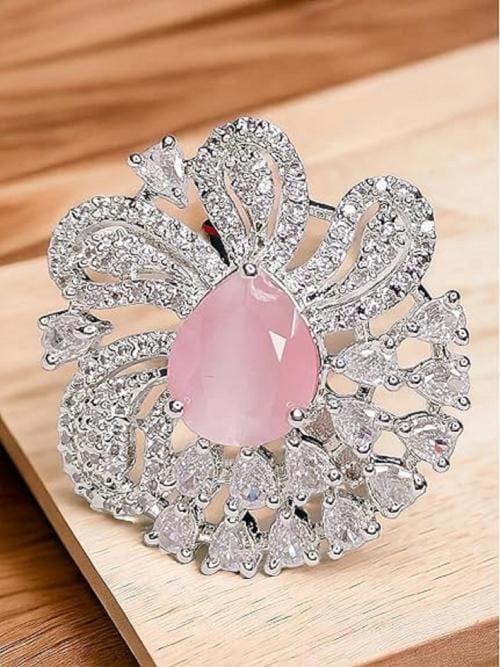 Buy TREND CREATION Rhodium Plated American Diamond Adjustable Finger ...