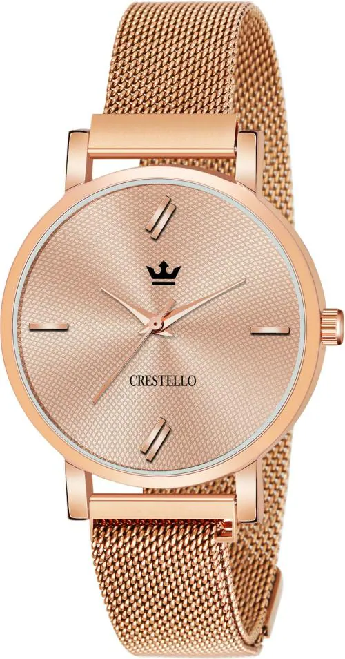 Buy Crestello Rose Gold IP Plated Mesh Chain Analog Wrist Watch for ...