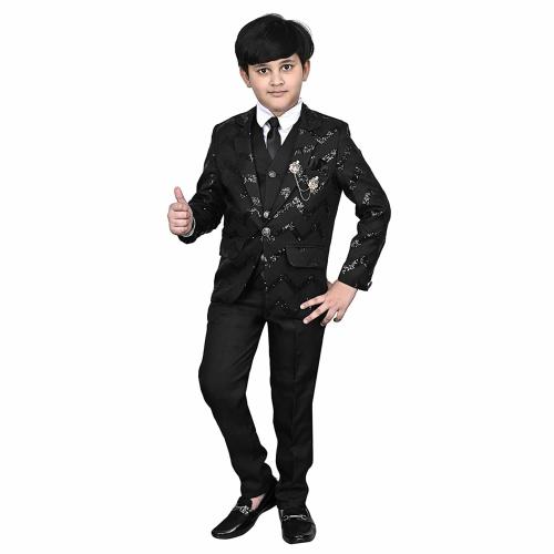 Buy KLAUD ZEE Boys Self Design 5-Piece Shirt, Trouser, Blazer, Waistcoat With Tie Suit Set ...