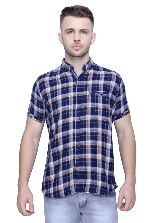 Buy Kuons Avenue Men's Half Sleeve Indigo Checks Shirt Online at Best ...